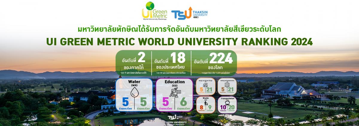 มหาวิทยาลัยทักษิณได้รับการจัดอันดับมหาวิทยาลัยสีเขียวระดับโลก (UI Green ...